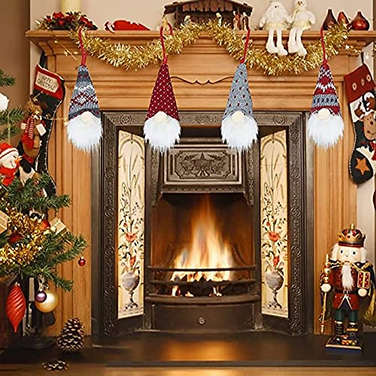 8 Pcs Christmas Tree Hanging Gnomes Ornaments，Christmas Gnomes Decor Ornaments Handmade Swedish Tomte Gnomes Plush Scandinavian Santa Elf Hanging Decorations for Home Christmas Holiday Decor