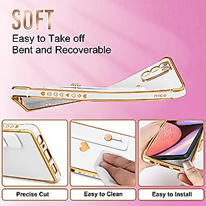 Likiyami for Samsung Galaxy A03S Phone Case Heart for Women Girls Girly Cute Pretty Luxury Aesthetic with Stand Cases White and Gold Plating Love Hearts Cover Screen Chain for Galaxy A03S 6.5"
