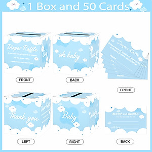 JCTHKUKU 50 Diaper Raffle Tickets with Box for Baby Shower Game, Blue Diaper Raffle Card Box for Gender Reveal Baby Shower Raffle Oh Baby Party Decoration Card Boxes