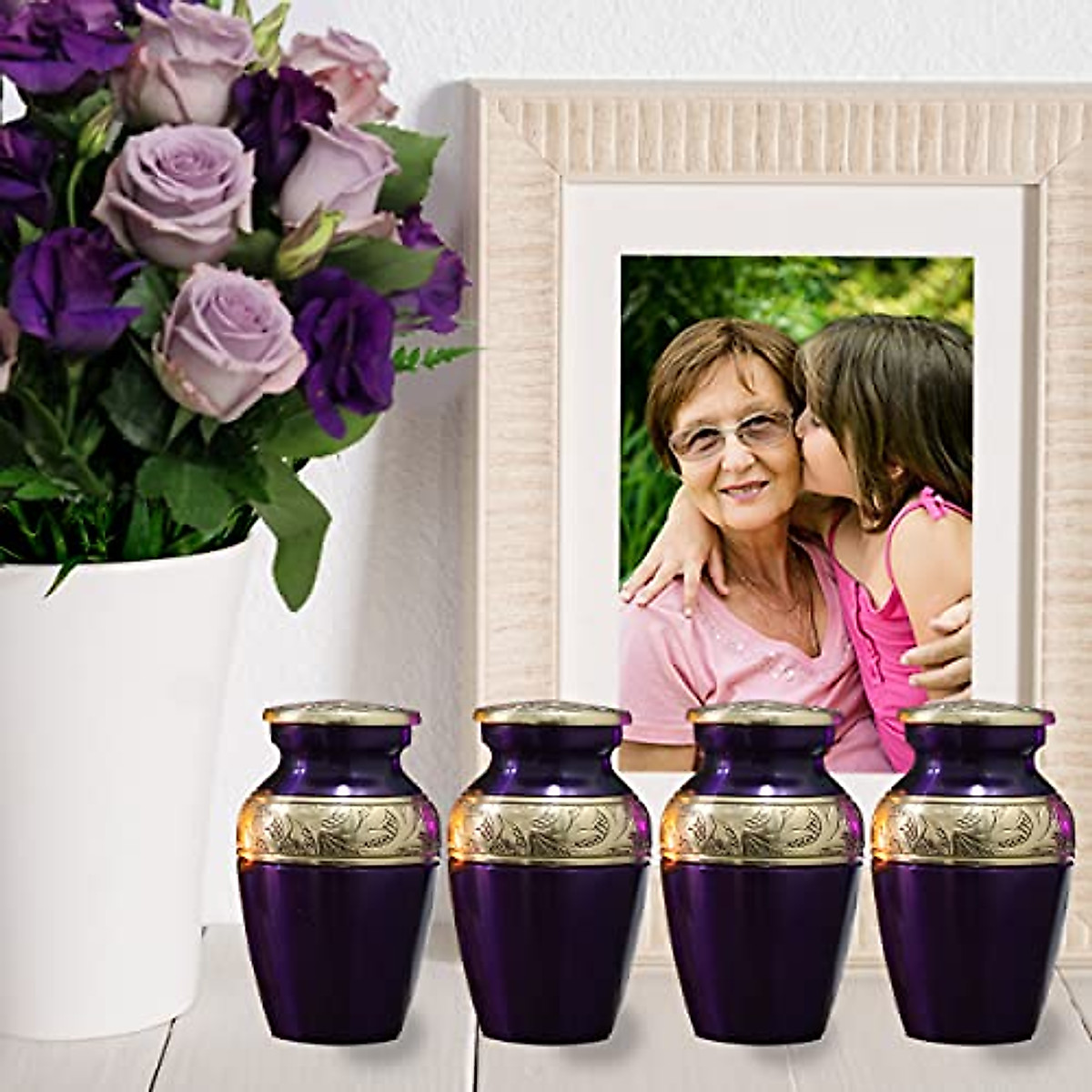 Purple Keepsake Urns for Human Ashes - Mini Urns Set of 4 with Premium Box & Bags - Purple Urns for Ashes - Honor Your Loved One with Small Cremation Urns - Perfect Funeral Urns for Adults & Infants