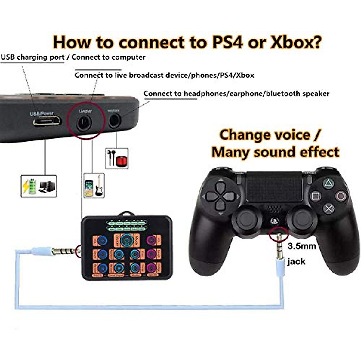 Voice Changer Gaming Headset with Mic for Xbox One,PC,PS4,Over-Ear Headphones with Volume Control LED Light Cool Style Stereo,Noise Reduction for Phone/PS4/Xbox/Switch/IPad/Computer/Kids