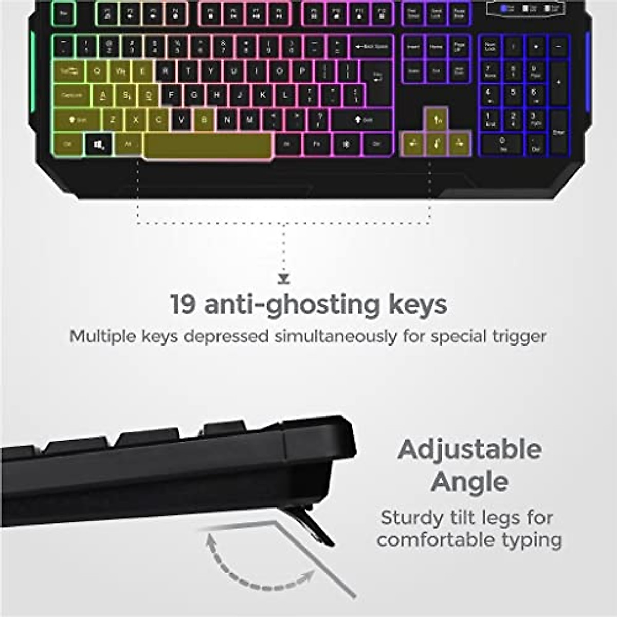 ASTRUM KG200 Wired Gaming Keyboard, LED Rainbow Gaming Backlit, 19 Anti-ghosting Keys, Quick-Response, Multimedia Control for PC and Desktop Computer
