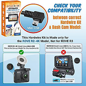 Dash Cam Hardwire Kit, Mini USB, for ROVE R2-4K Car Dash Camera