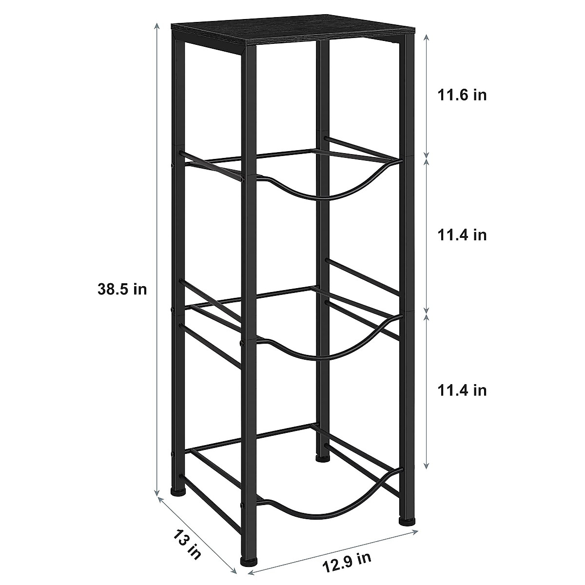 Water Bottle Holder Organizer 5 Gallon Water Jug Holder with Shelves, 3-Tier Water Bottle Dispenser Stand for Kitchen Living Room Office, Black