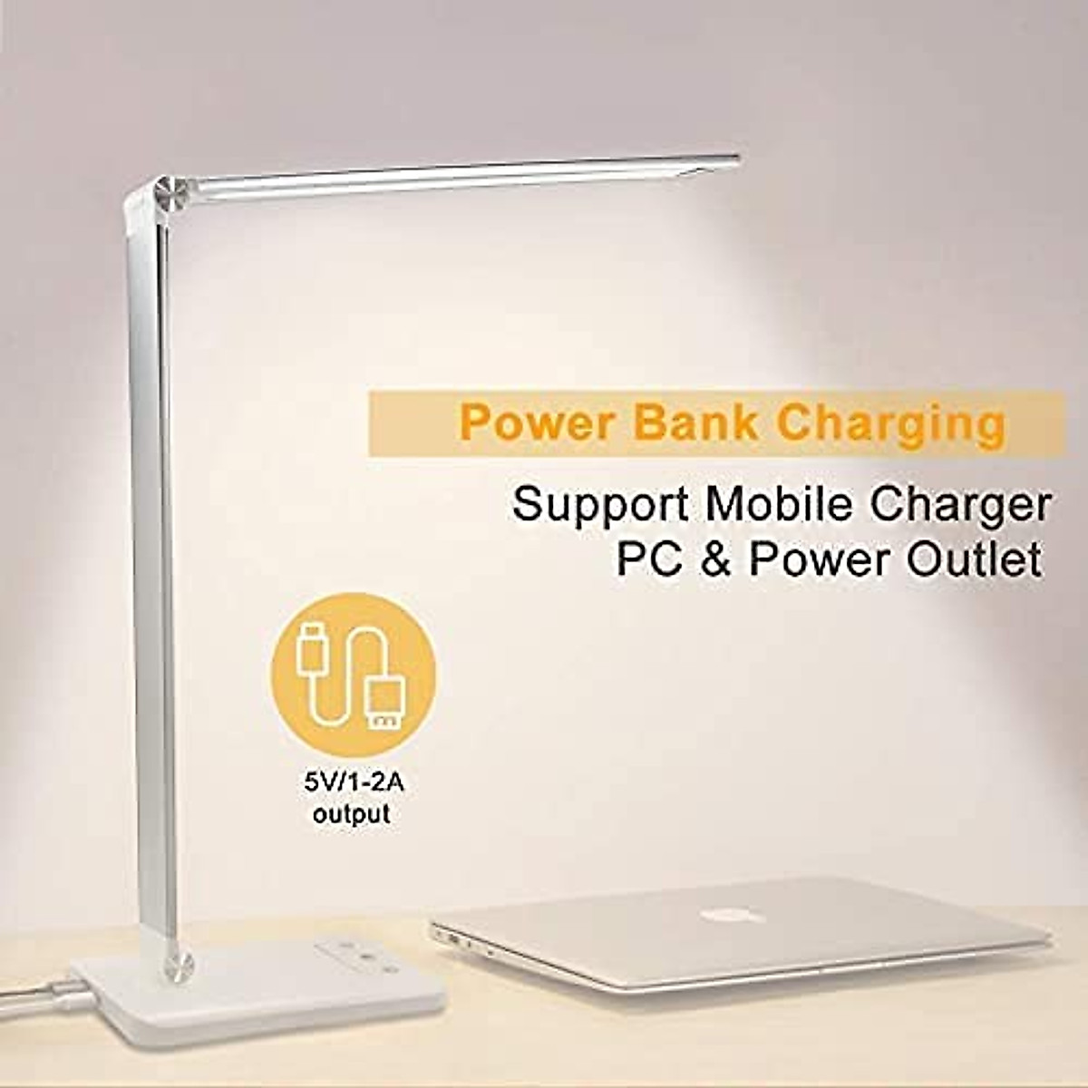 LED Desk Lamp with USB Port, Desk Light with 10 Brightness 5 Color Temperature, Soft Table Lamp for Reading, Office and Home, Touch Control, 30/60 Timer Off, No Glaring