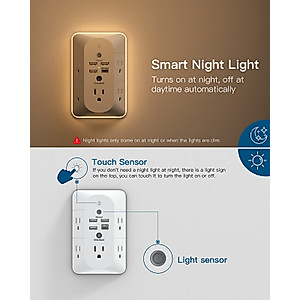 Outlet Extender with Night Light and Surge Protector with USB Bundle