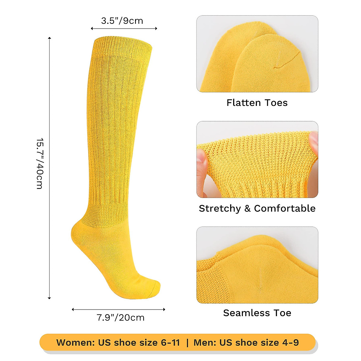 JOCMIC Slouch Socks for Woman 3 Pairs Women Scrunch Socks Extra Long Knee High Slouchy Socks Size 6-11 yellow+green+rose red