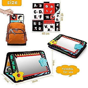 beetoy Tummy Time Baby Mirror Toys with Black and White Pattern, Double High Contrast 3D Activity Play Crinkle Toys Foldable Baby Mirror Sensory Development Toys for Newborn 0 3 6 Months