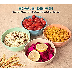 KUCHEEZE Plastic Bowls Reusable[Set of 8] 24 OZ Dishwasher & Microwave Safe Bowls. Colored Cereal Bowl Set - Unbreakable, Lightweight Plastic Cereal Bowls for Kitchen use for Noodles, Pasta, Soup bowl