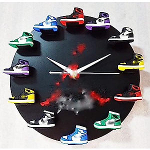 JAMCHE Sports Style Wall Clock with 3D Basketball Shoes, Fashion Sneaker Clock Home Decoration 12 Inch Home Decor Unique Art Handmade Clock for Boys and Girls Who Love Sneaker Style