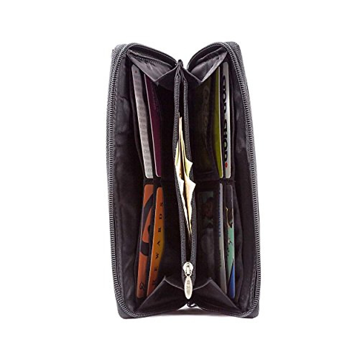 Big Skinny Women's Panther Leather Clutch Slim Wallet, Holds Up to 40 Cards, Black