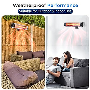 SereneLife Infrared Outdoor Electric Space Heater, Wall Mounted Heater, 1500 W, Electric Patio Heater w/ Remote Control 26" x 8" for Restaurant, Patio, Backyard, Garage, Decks Black