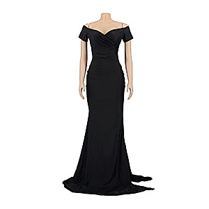 Uni Clau Women's Sexy Off Shoulder Dress High Split Short Sleeve Evening Long Bodycon Maxi Dress V Neck Cocktail Party Club Gown Black 2XL