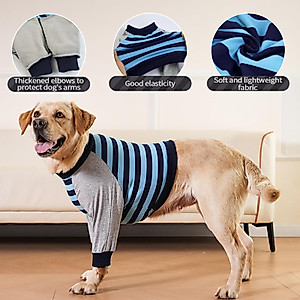 FUAMEY Dog Recovery Sleeve,Dog Recovery Shirt with Front Leg Dog Elbow Protector Stop Licking Joints Dog Surgery Suit for Medium Large Dogs Protecting Dog's Leg Wounds Blue Stripe XL
