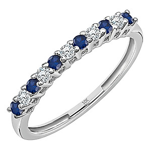 Dazzlingrock Collection Alternate Round Blue Sapphire & White Diamond Stackable Wedding Band in 10K Solid White Gold Size 10