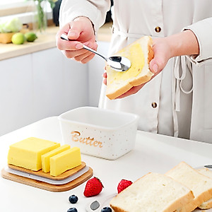 LOVECASA Butter Dish with Lid for Countertop, Porcelain Butter Keeper Holds up to 2 Sticks, Airtight Covered Butter Holder Container Perfect for Farmhouse Kitchen Decor Gift(Gold)