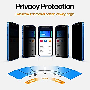 Power Theory Designed for iPhone 12/iPhone 12 Pro Privacy Screen Protector Tempered Glass Anti Spy protection [9H Hardness], Easy Install Kit, 99% HD Bubble Free Case Friendly, Anti-Scratch, 2 Pack