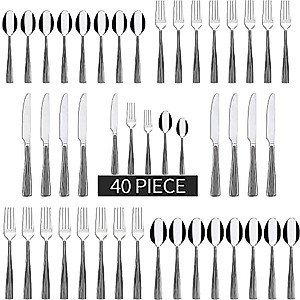 KOOMADE EMPIRE 40-Piece Silverware Set for 8, Mirror Polished Stainless Steel Flatware (Dinner, Salad Forks, Knives, Spoons, Teaspoons) Dishwasher Safe
