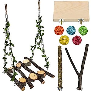kathson Wood Bird Swing Toys Natural Parrot Perch Wooden Stand Platform Parakeet Paw Grinding Stick Cage Accessories Exercise Toy for Cockatiels Budgies Lovebirds Conures