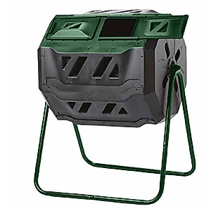 Exaco Trading Company Exaco Mr.Spin Compost Tumbler - 160 Liters / 43 Gallon, Dual Chamber Composter On Two-Leg Stand,Green/Black