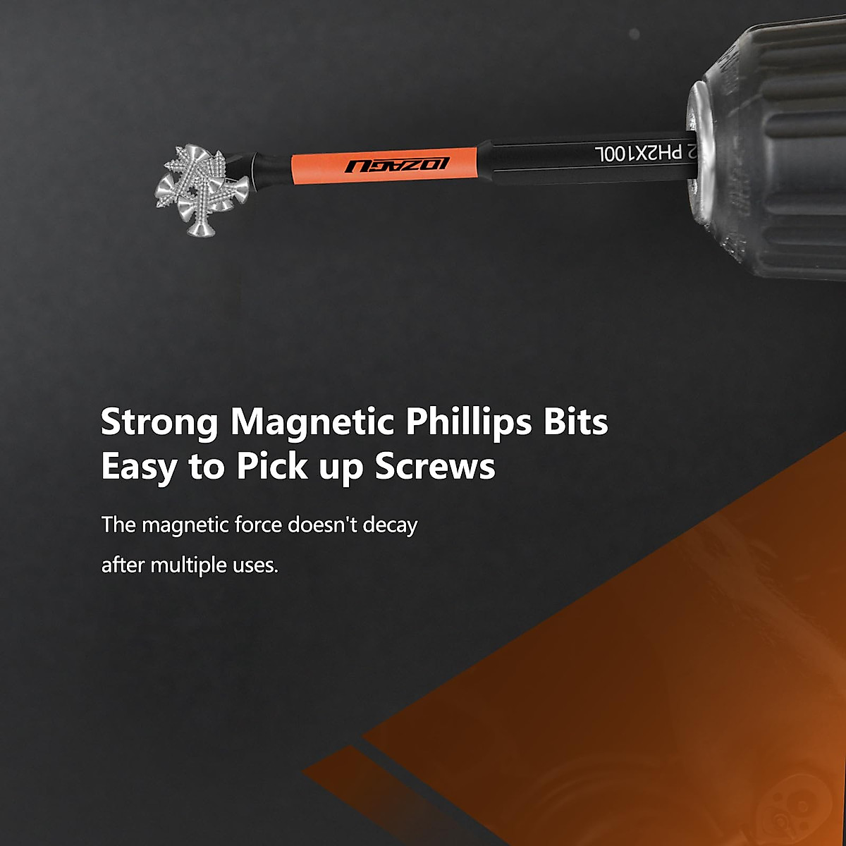 LOZAGU 12-Piece Phillips Bits #2 Impact Magnetic, S2 Steel, 1 2 3 4 5 6 Inch Long 2 Phillips Bits Set, 1/4 Hex Shank Phillips Head Drill Bits