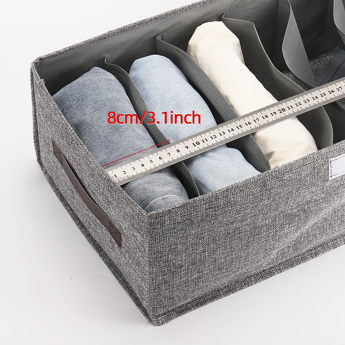 Ohlove 3Pcs Large Wardrobe Clothes Organizer with Lid, 6 Grids Foldable Stackable Fabric Drawer Organizer Dividers Storage Box for Jeans, Pants, T-shirts, Sweater, Scarves, Bras