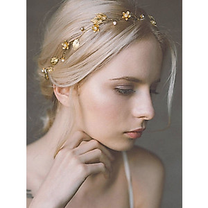 Yean Bride Wedding Hair Vine Headband Gold Leaf Bridal Accessories for Women (Gold) (Gold)