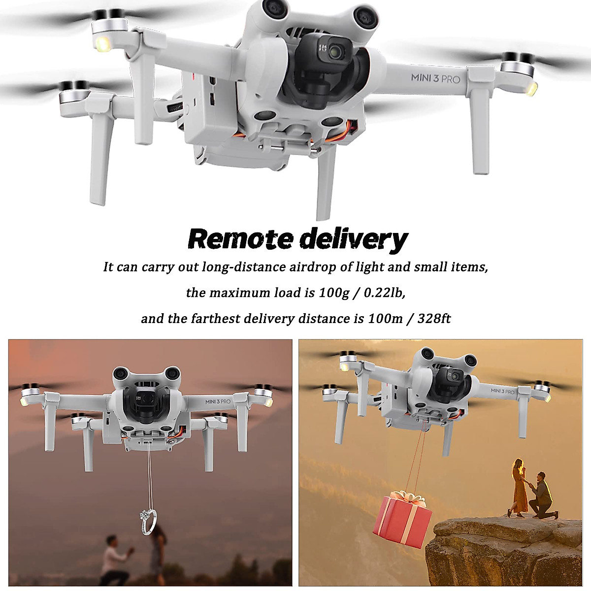 O'woda Airdrop System for Mini 3 Pro, Payload Delivery Transport Device with Landing Leg + Propellers for Drone Fishing, Weddings, Search & Rescue Compatible with DJI Mini 3 / Mini 3 Pro Accessories