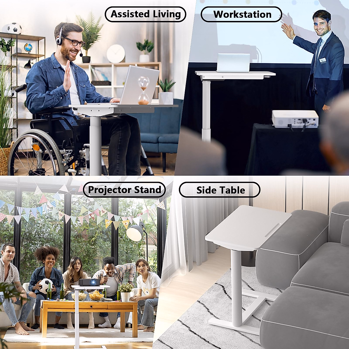 Kingant Cordless Electric Overbed Table, Height Adjustment with Battery Operated,Hospital Tray,Mobile Laptop Standing Desk,Bedside Table(Home & Hosptial Use)