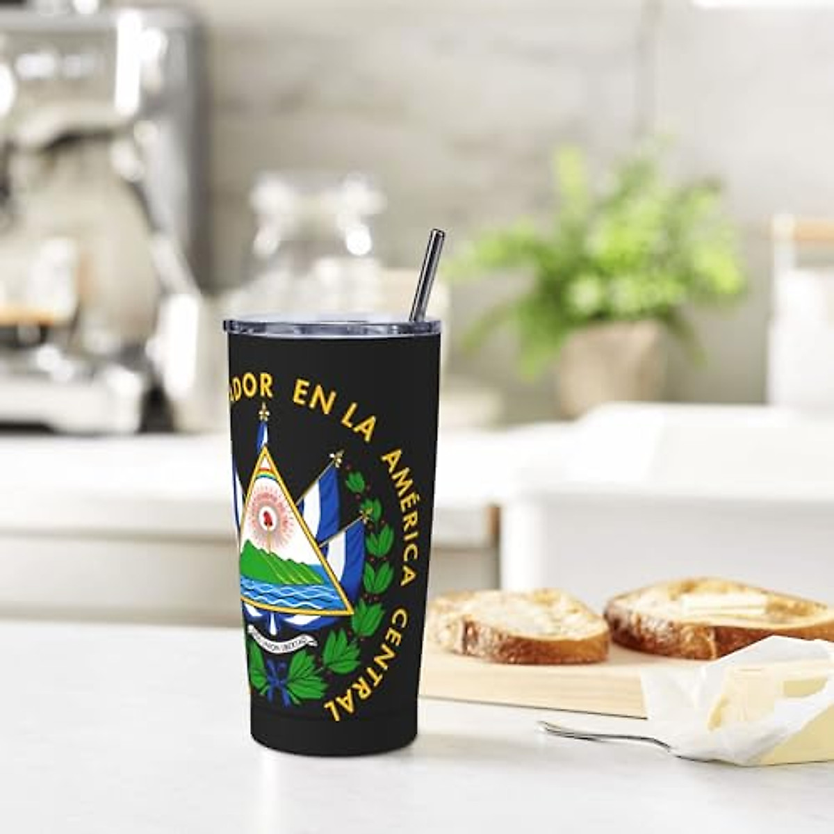 VKKOEWL El Salvador Flag Stainless Steel Insulated Tumbler 20 Oz Travel Water Bottle Coffee Mug Drink Cup With Lid Straw