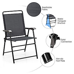 Giantex Set of 4 Folding Patio Chairs, Outdoor Patio Dining Chairs, Portable Sling Back Chairs for Front Porch, Beach, Garden, Backyard, Lawn, No Assembly, Grey