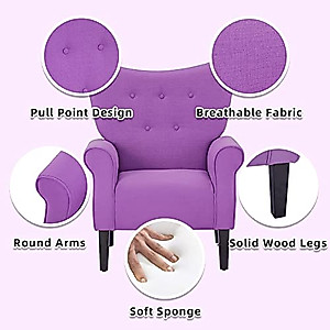 YOLENY Modern Accent Chair,High Back Armchair,Upholstered Fabric Button Single Sofa with Wooden Legs for Living Room, Bedroom, Club, Purple