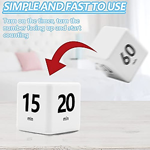 Cube Timer, Kitchen Timer for Time Management and Countdown Settings 15-20-30-60 Minutes （White