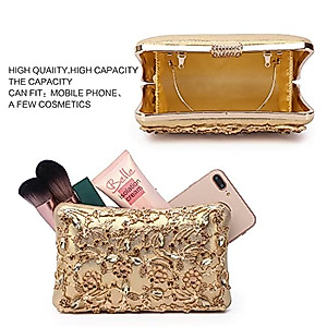 GESU Womens Beaded Crystal Clutch Rhinestone Evening Bag Wedding Bridal Prom Purse,Gold, Large