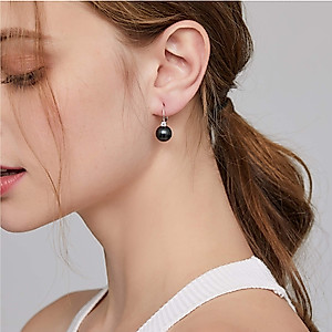 Black Pearl Earrings Pearl Dangle Earring Black Diamond Pearl Earring Cubic Zirconia Pearl Earring for Women Sterling Silver Pearl Leverback Earring Silver Pearl Drop Earrings 10mm Pearl Jewelry