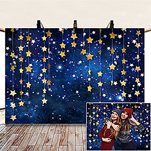Twinkle Twinkle Littler Star Backdrops Navy Blue Galaxy Starry Sky Gold Glitter Little Star Photography Background Adults Kids Birthday Party Decor Baby Shower Backdrop Starry Backdrop7x5ft (Blue)