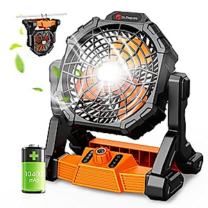 Dr. Prepare Portable Fan for Tent Camping, Rechargeable Battery Operated Fan with LED Lantern& Hanging Hook, 4 Speeds Outdoor Floor Fan, 270° Head Rotation, 10400mAh USB Desk Fan for Fishing, Travel