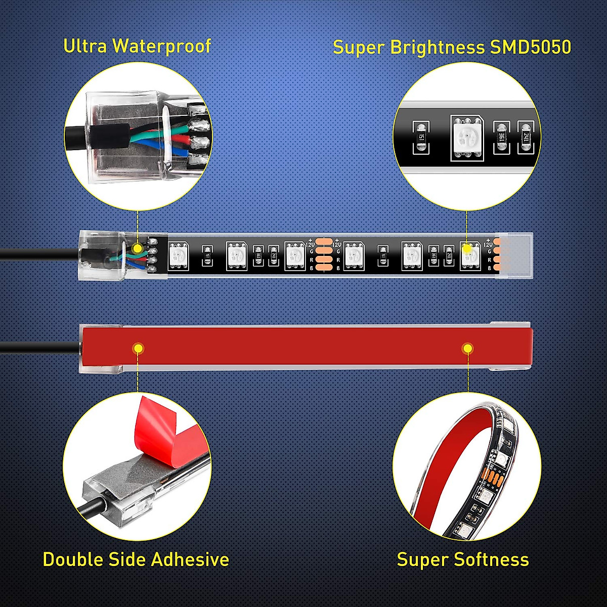 Nilight 8PCS Motorcycle RGB Led Light Kit Waterproof Multi-Color Atmosphere Lights Lamp with 4Key RF Wireless Remote for Harley Davidson Honda Kawasaki Suzuki, 2 Years Warranty (TL-42)