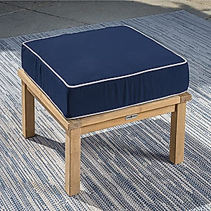 Tortuga Outdoor Jakarta Teak 4 Piece Club Chairs and 2 Ottomans, Navy Cushions Outdoor Furniture Set, Brown