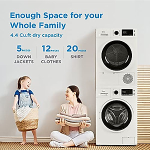Midea MLE25H7BWW Heat Pump, Ventless Front Load Dryer Stackable Washing Machine, Energy Efficient and Space Saving, 4.4 Cu.ft, White