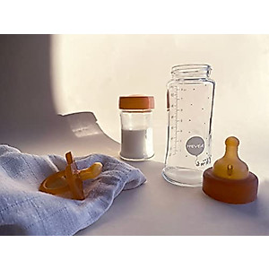 HEVEA Wide Neck Baby Glass Bottle 2-Pack Free from Plastic, BPA, and Phthalates (150 ml / 5 oz)