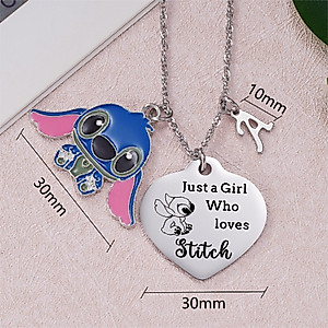 Stitch Gifts, Letter M Initial Stitch Necklace for Daughter/Granddaughter/Niece, Lilo and Stitch Stuff Jewelry Gift for Birthday Christmas Valentines Day