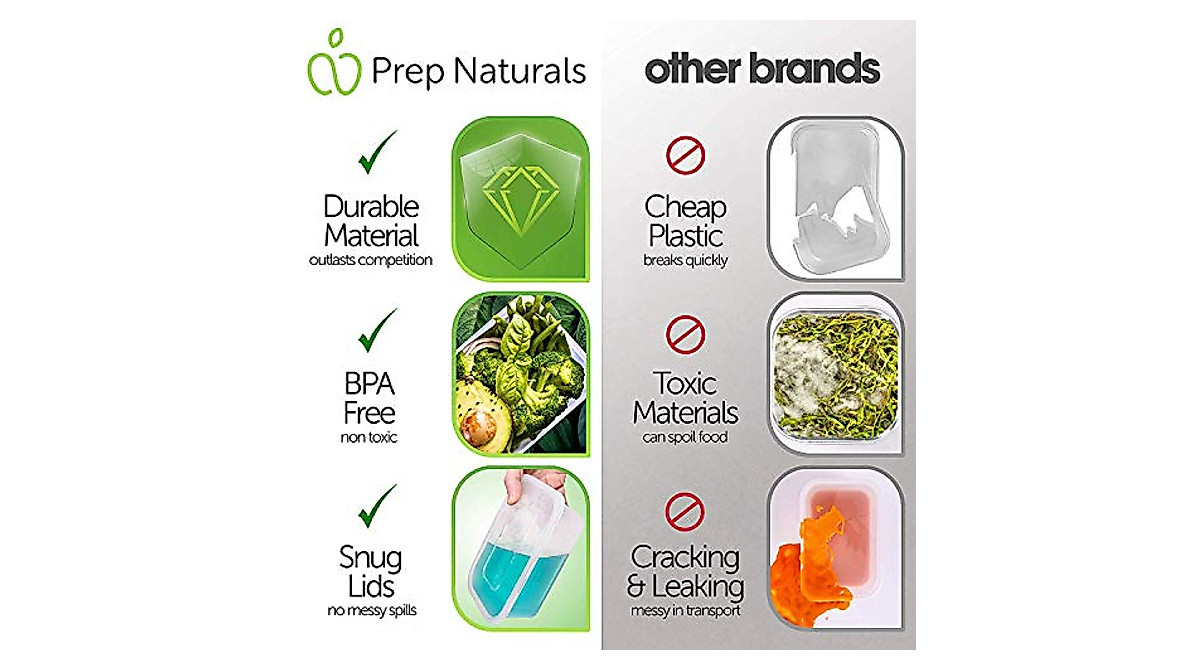 PrepNaturals 10-Pack BPA-Free Meal Prep Food Storage Containers
