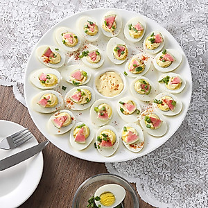 Flexzion Deviled Egg Tray - Ceramic White Porcelain 25 Cup Eggs Serving Tray Catering Platter for Hard Boiled Devil Eggs, Easter Eggs Holder & Deserts Unique Decorative Kitchen Dish Plate Palette