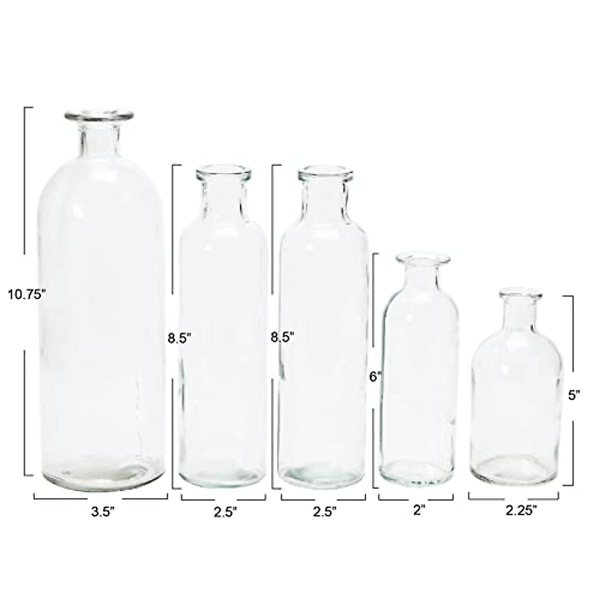 Creative Co-Op Wood Glass Bottle, Set of 5 Sizes Vase Set, Black Tray