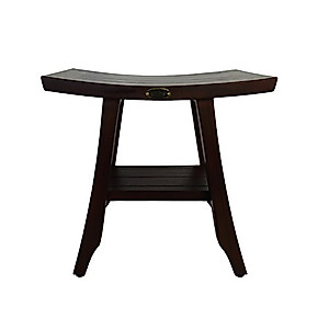 FULLY ASSEMBLED- Satori 18" Eastern Styled Solid Teak Shower Bench WITH SHELF- ADJUSTABLE HEIGHT FOOT PADS