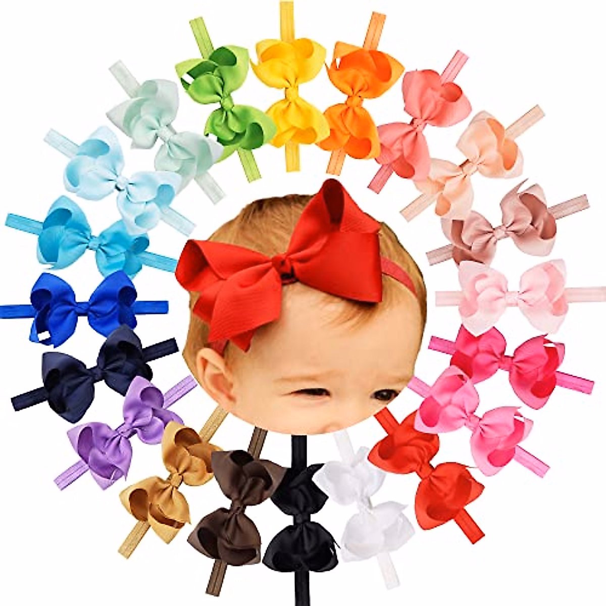 CELLOT Baby Girls Headbands Grosgrain Ribbon 4.5" Hair Bows Headband Big Bow Hair Bands for Toddler Pack of 20