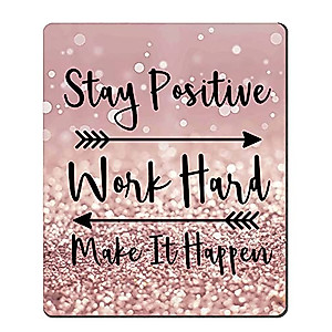 Amcove Gaming Mouse Pad Custom, Stay Positive Work Hard and Make It Happen Inspirational Quotes Mouse pad Art Rose Gold and Silver Glitter Black Quote
