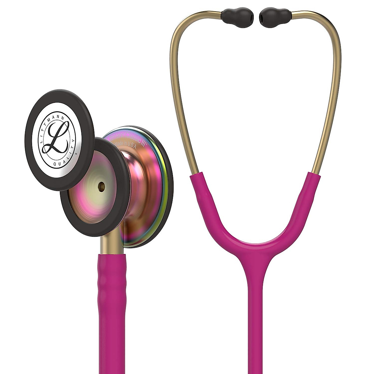 3M 5806 Littmann Classic III Rainbow-Finish Monitoring Stethoscope with Black Identification Tag, 27" Raspberry Tube