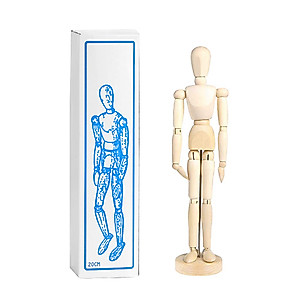 8 Inch Artists Wooden Manikin Flexible Body Joints Human Figure Puppet Model Wood Male Mannequin Doll Ornament Stand for Home Office Desk Decoration Sketching Drawing Painting Supplies Gift